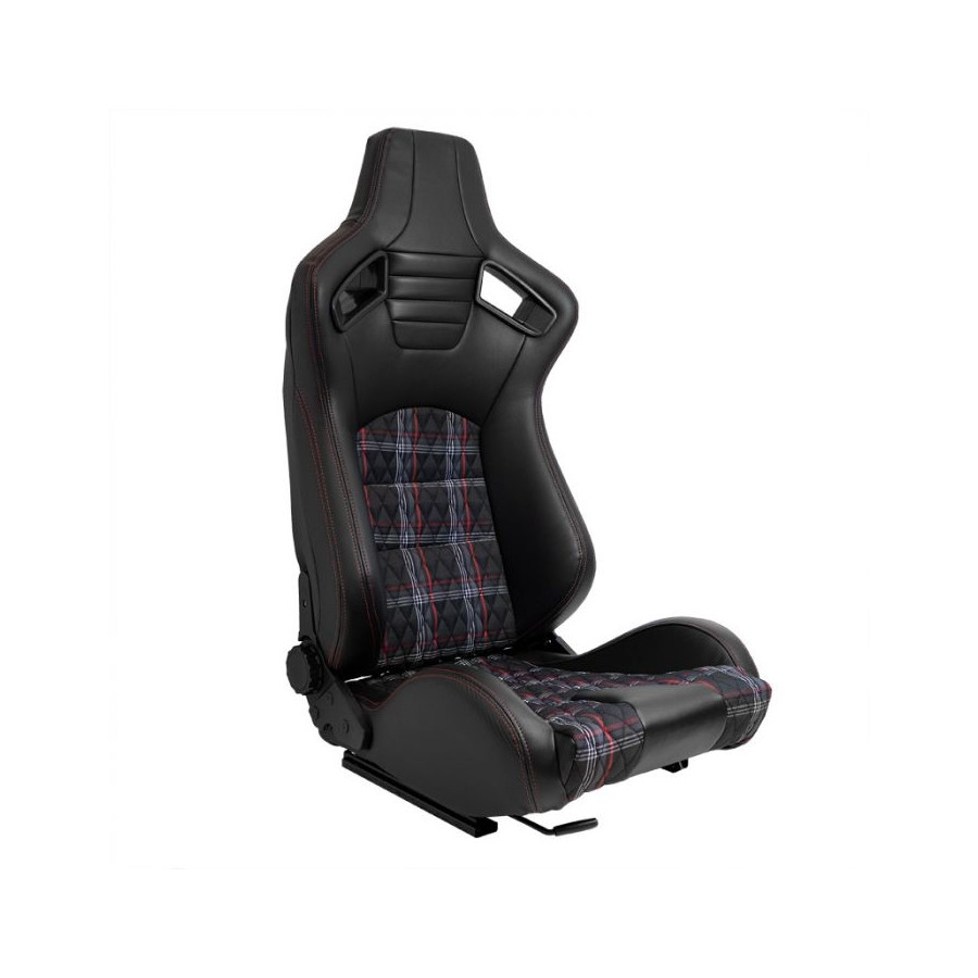 Sportstoel 'GT' - Zwart Kunstleder + Stof in Rood ruitmotief + Rode ...