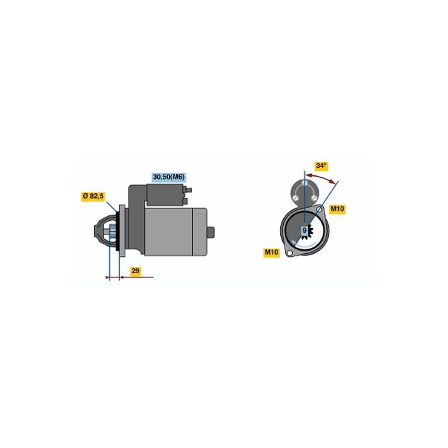 Startmotor R70-M1012V(R) Bosch voor o.a. DAEWOO, MERCEDES-BENZ ...