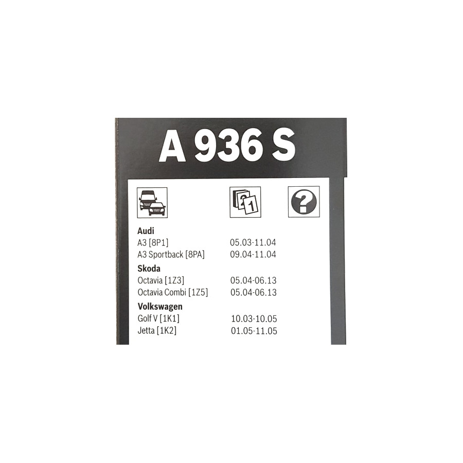 Bosch Ruitenwissers A936S voor o.a. AUDI, SKODA, VOLKSWAGEN | Winparts ...