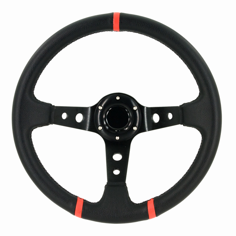 Universal sport steering wheel 'Deep-Dish' - Ø350mm - Black PU Leather ...